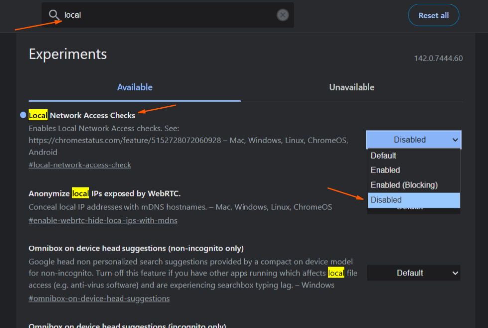 Chrome blocks Local Network Access - Get Works25